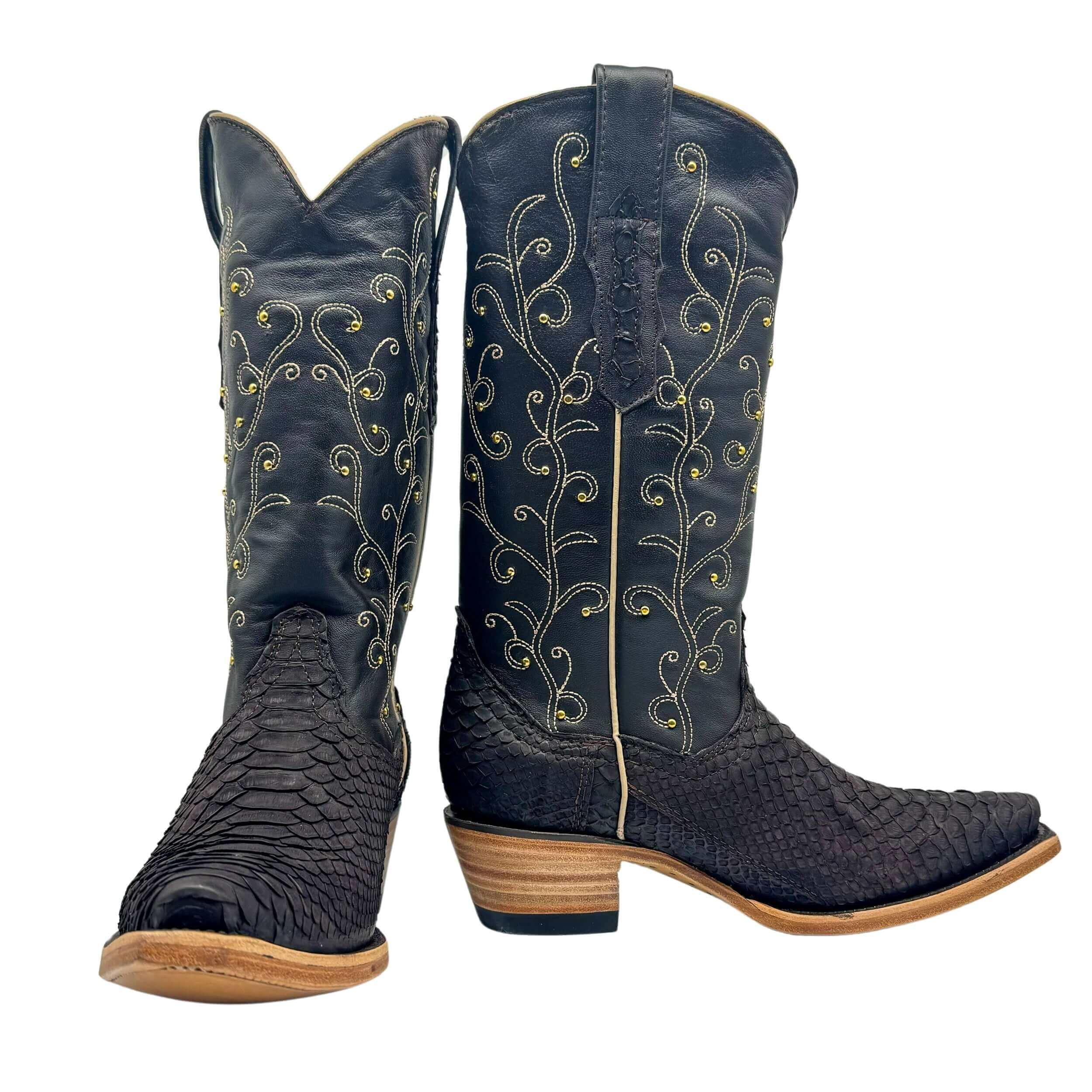 Women's Mocha Python Gold Studded Vaccari Boots