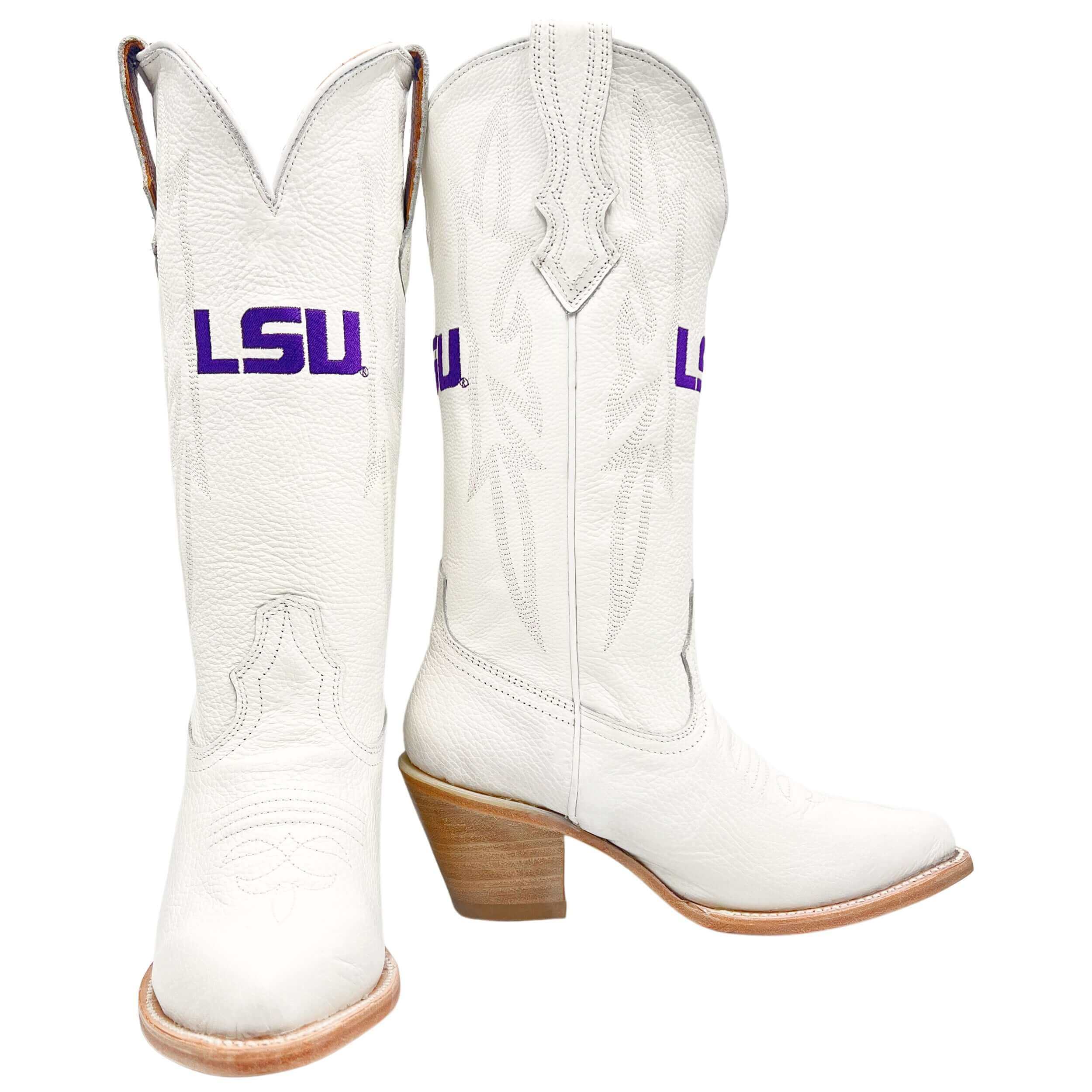Women's Louisiana State University White Snip Toe Boots
