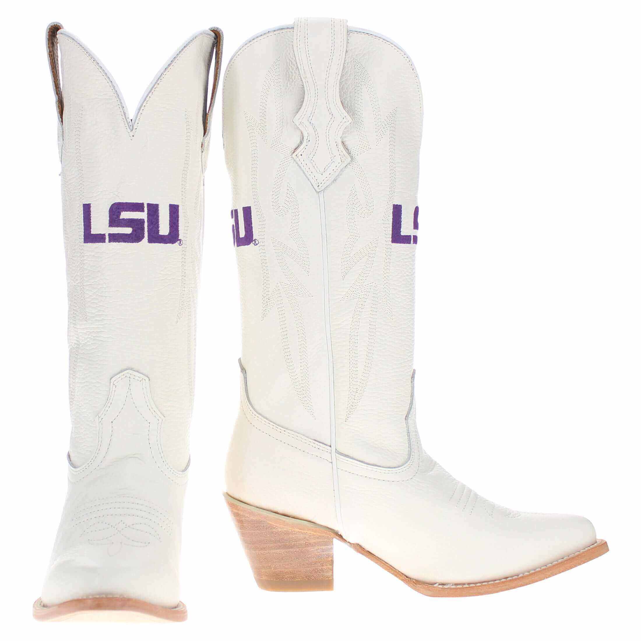 Women's Louisiana State University White Snip Toe Boots