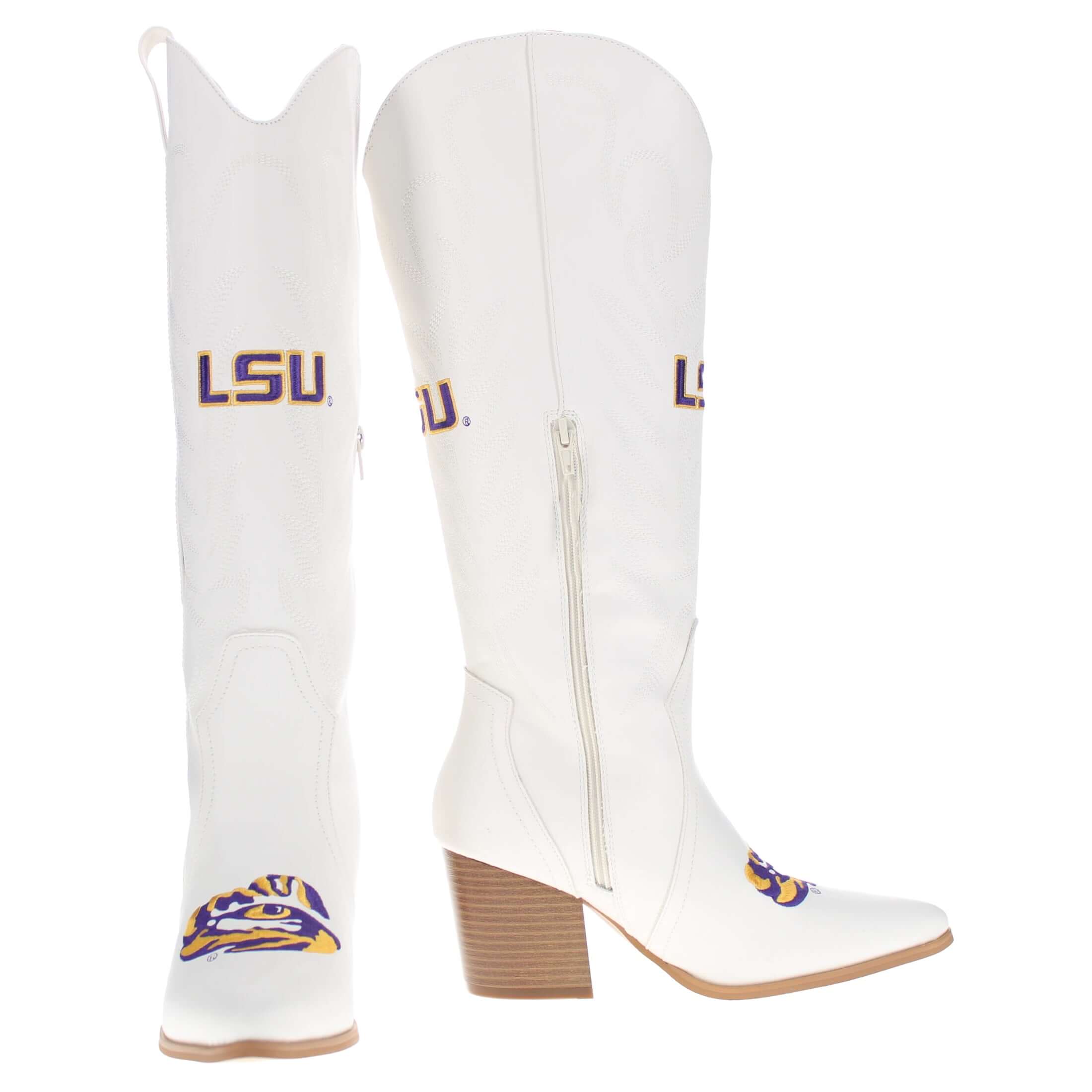 Women's LSU Tall White Cowgirl Boots | Vaccari Boots