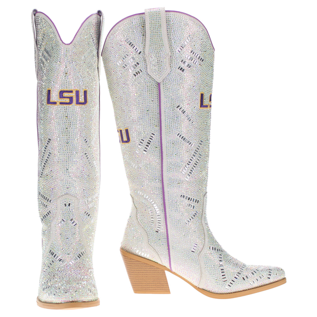 Women's LSU Tall White Bling Cowgirl Boots | Vaccari Boots
