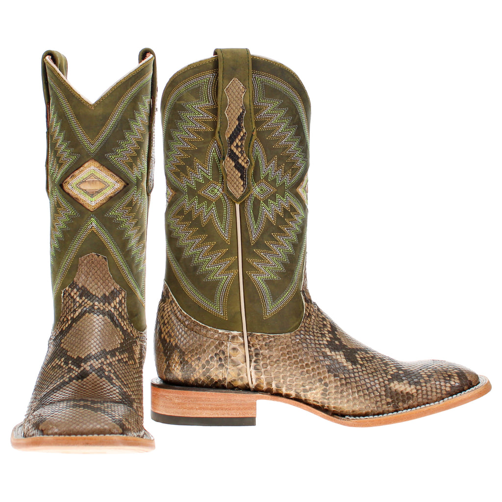 Men's Beige Python Square Toe Cowboy Boots | Vaccari