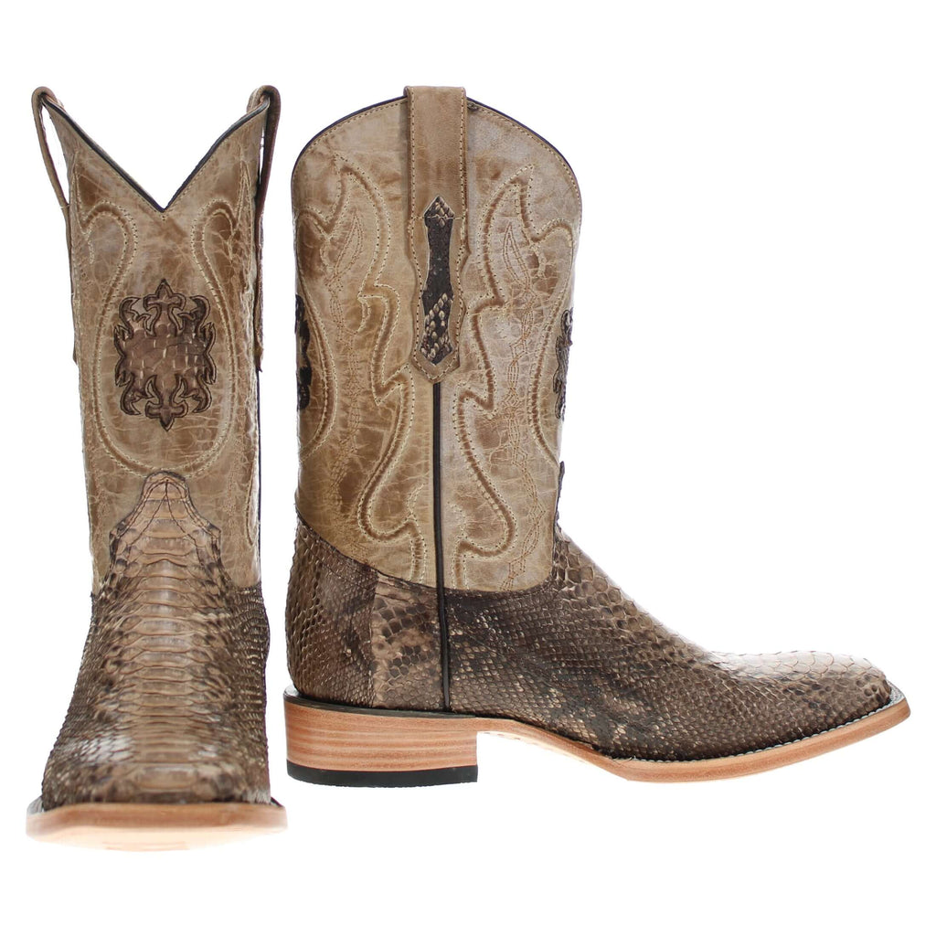 Men's Cappuccino Python Square Toe Cowboy Boots | Vaccari