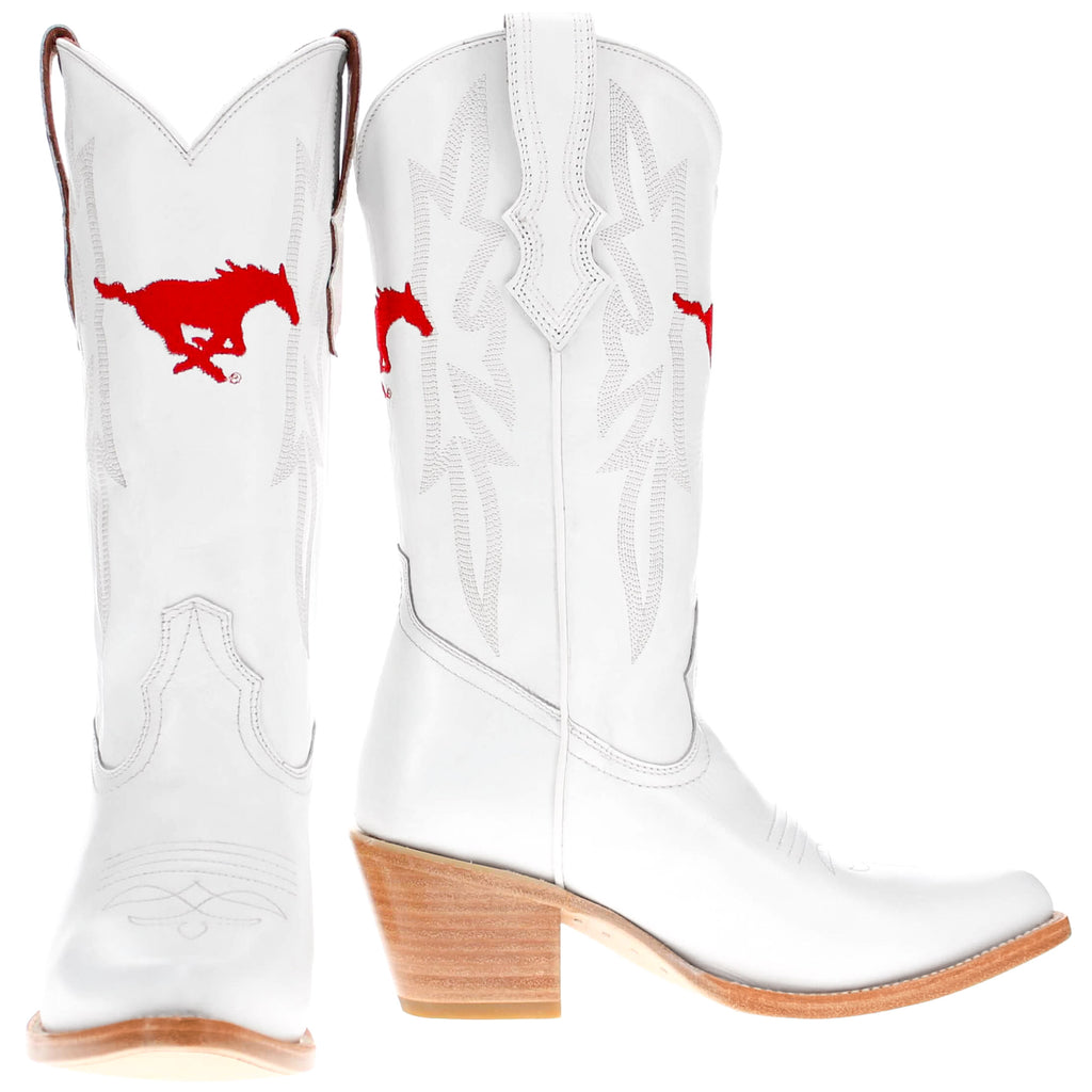 Women's SMU White Cowgirl Boots | Vaccari Boots