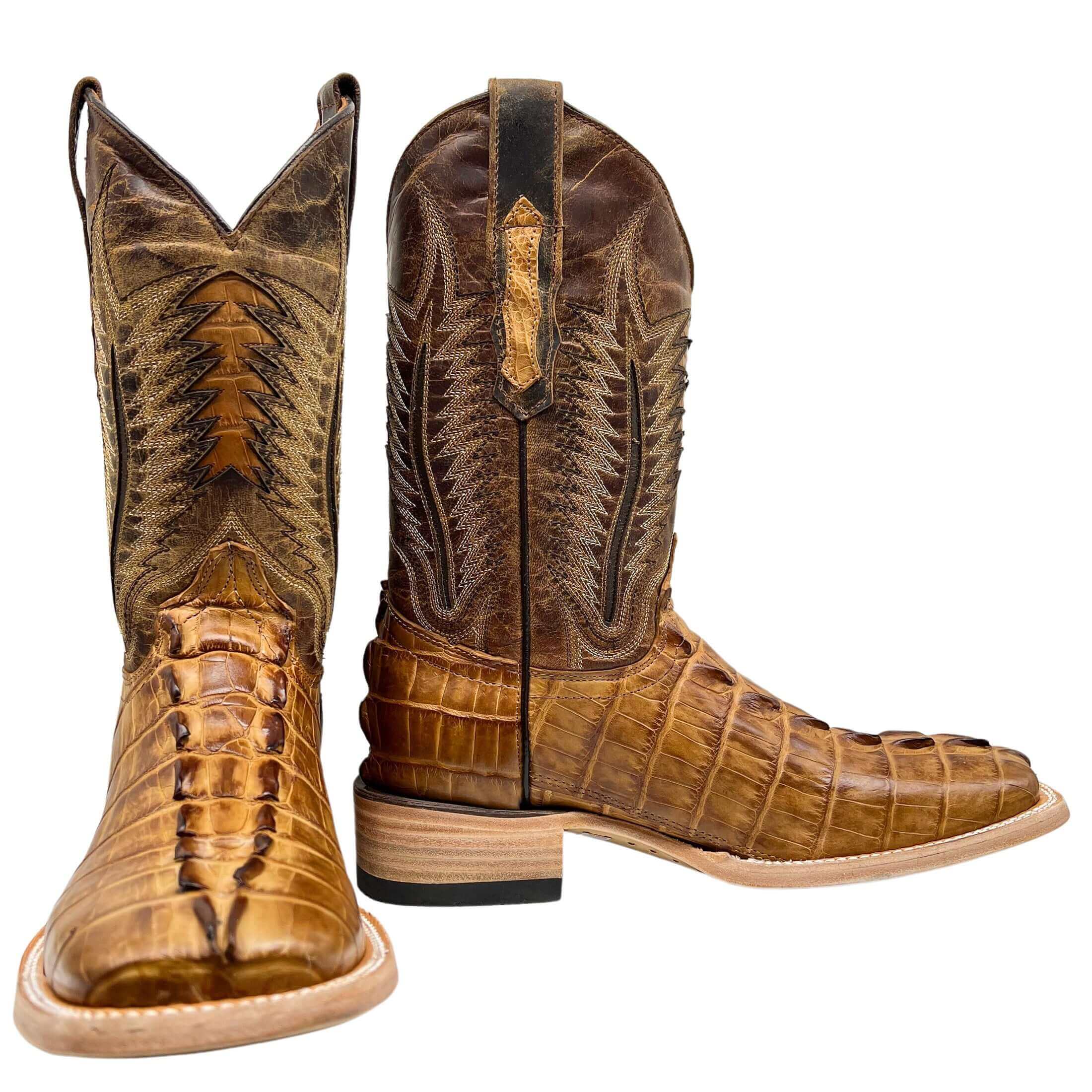 Men's Tan Hornback Alligator Square Toe Vaccari Boots