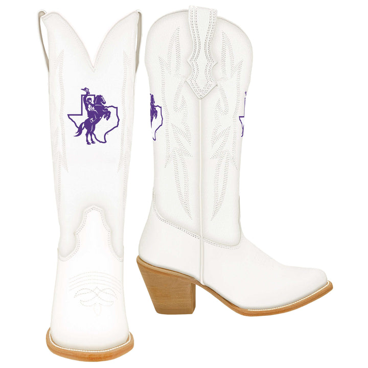 Women's Tarleton State University White Snip Toe Boots