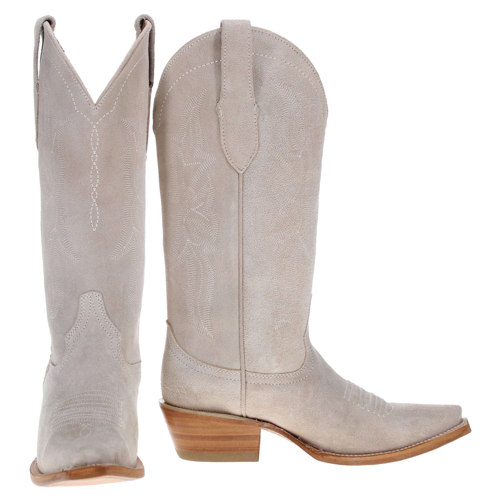 Women's Sloane Ivory Suede Snip Toe Cowgirl Boots | Vaccari Boots