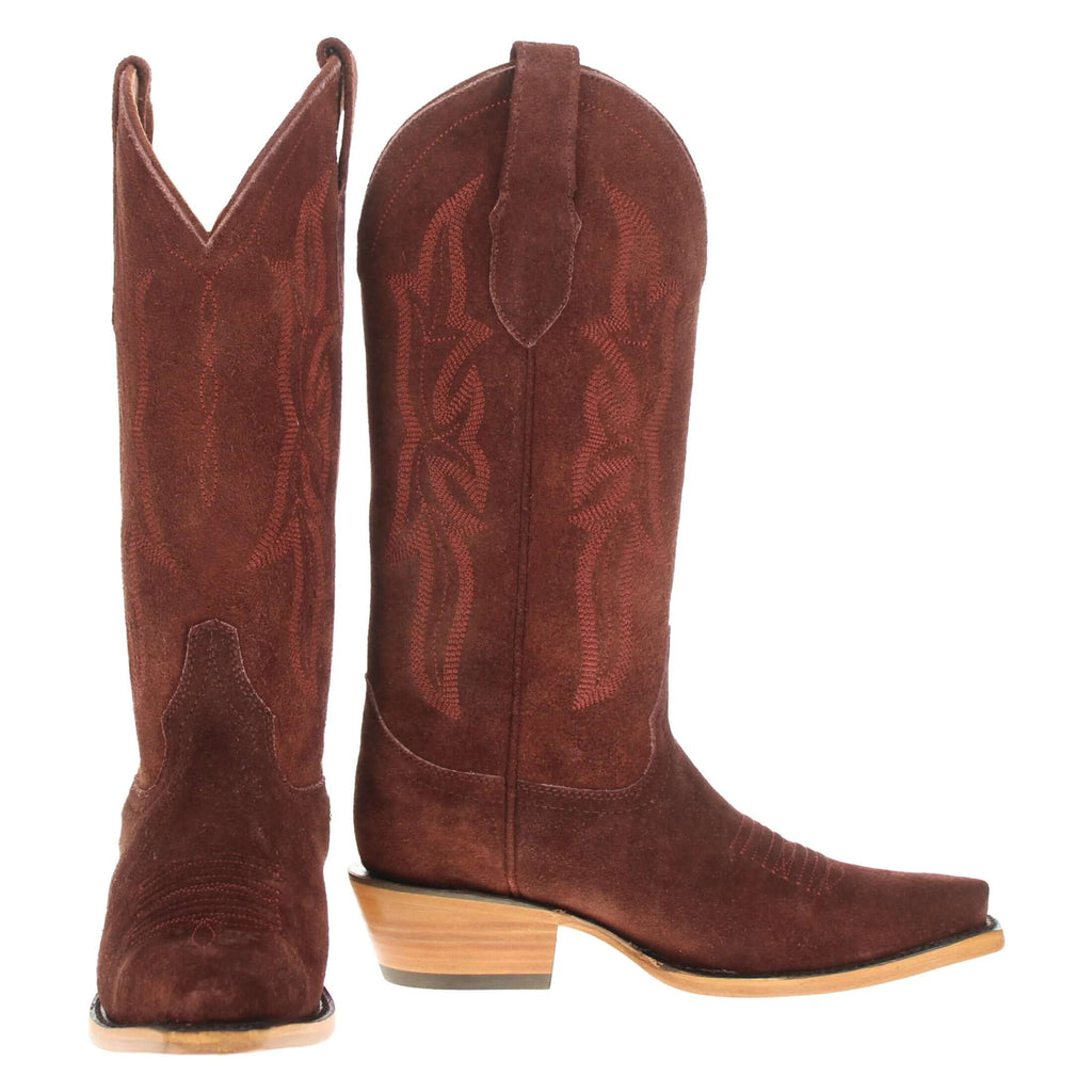 Women's Sloane Brown Suede Snip Toe Cowgirl Boots | Vaccari Boots