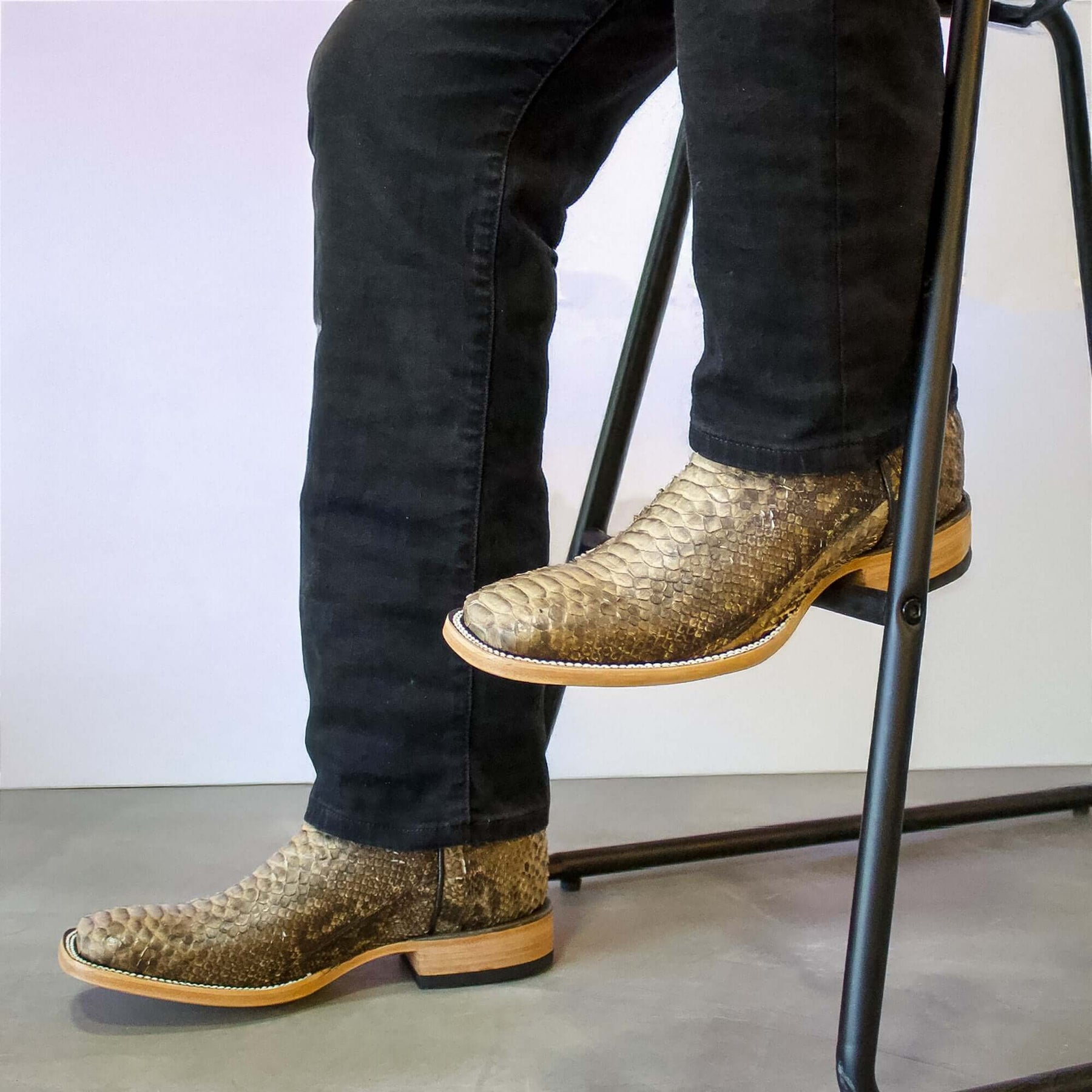 Men's Cappuccino Python Square Toe Cowboy Boots | Vaccari
