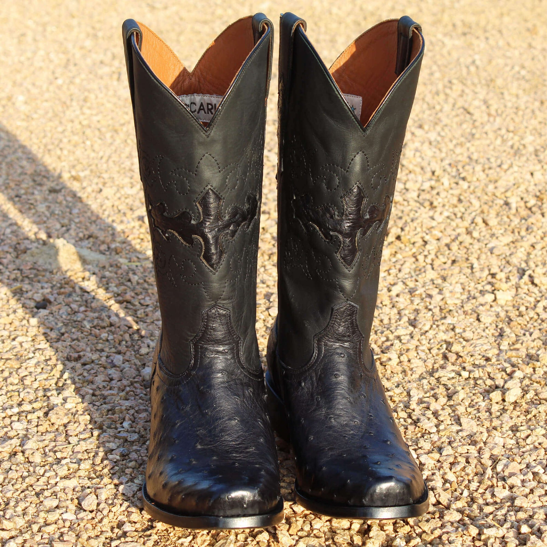 Men's Black Full Quill Ostrich Cowboy Boots | Vaccari Boots