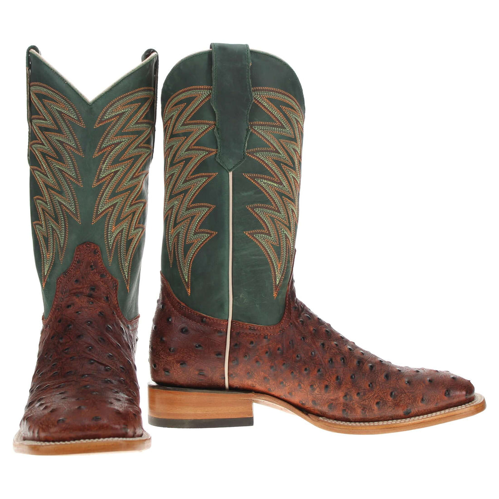 Men's Pecan Ostrich Print Cowboy Boots | Vaccari Boots