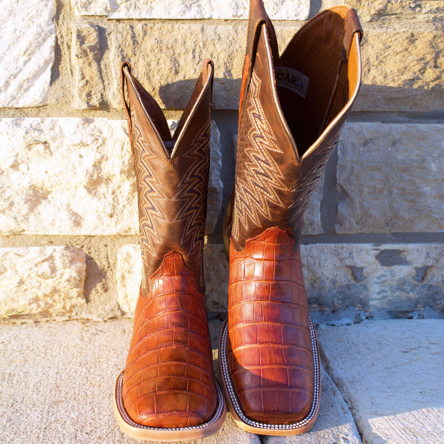 Men's Cognac American Alligator Cowboy Boots | Vaccari Boots