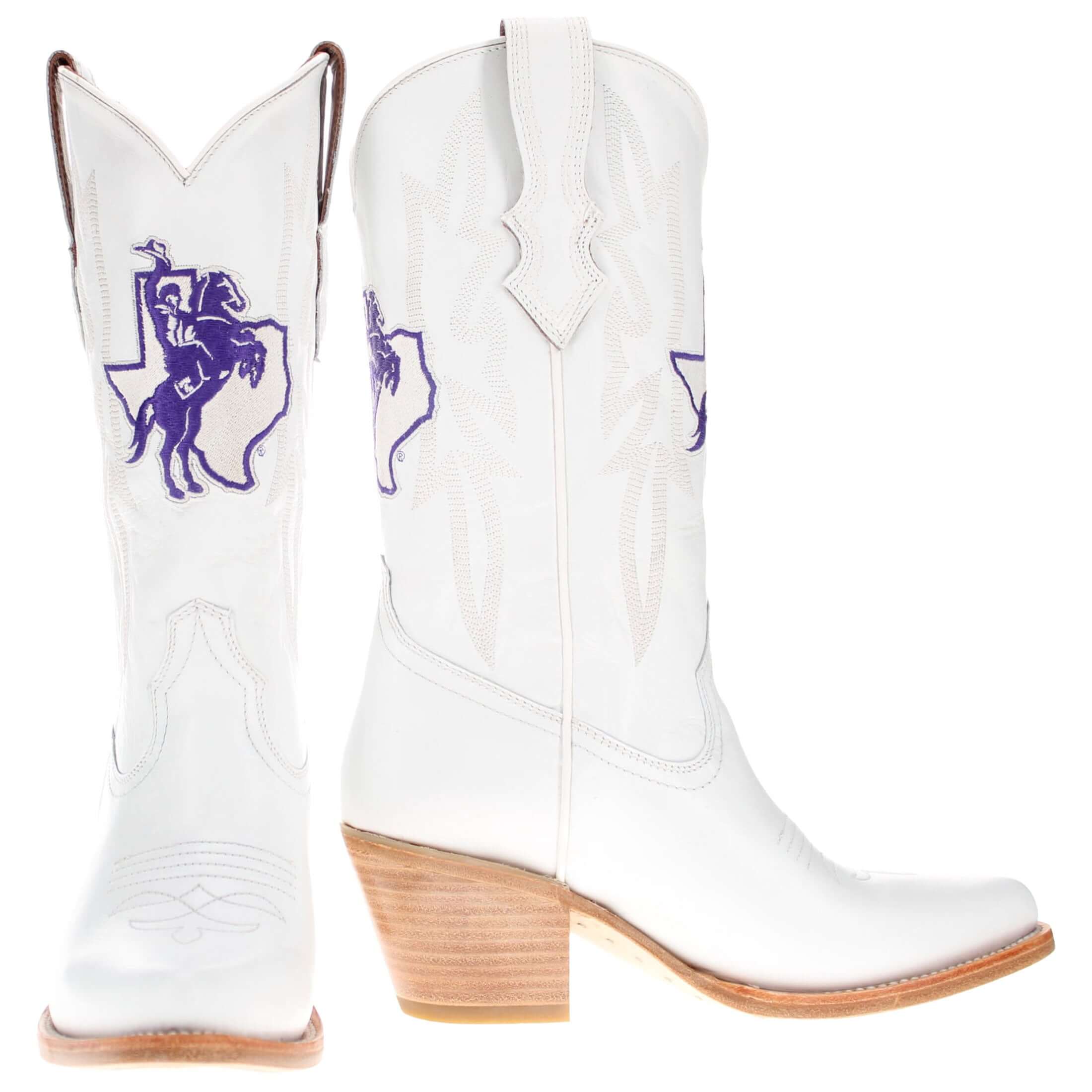 Women's Tarleton State University White Cowgirl Boots | Vaccari Boots