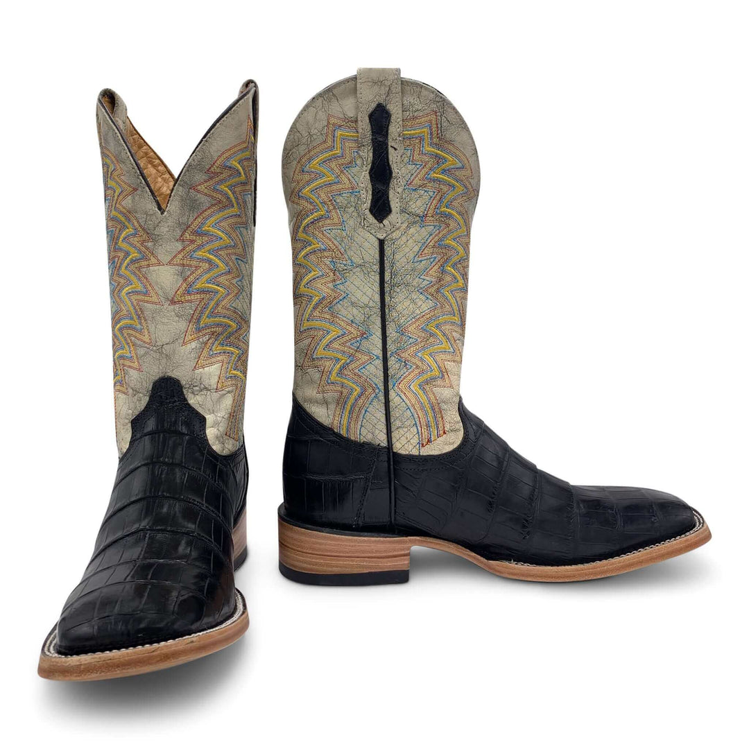 MEN'S AMERICAN ALLIGATOR BLACK SQUARE TOE COWBOY BOOTS