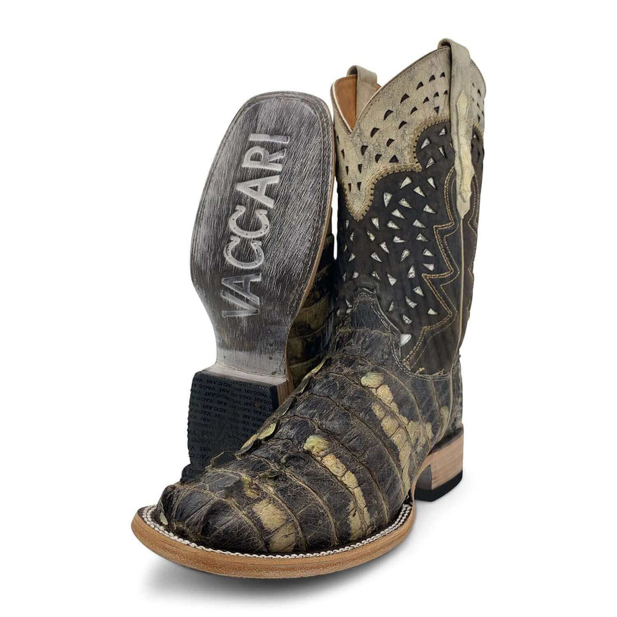 Mens Vaccari Tail-Cut American Alligator Square Toe Boots